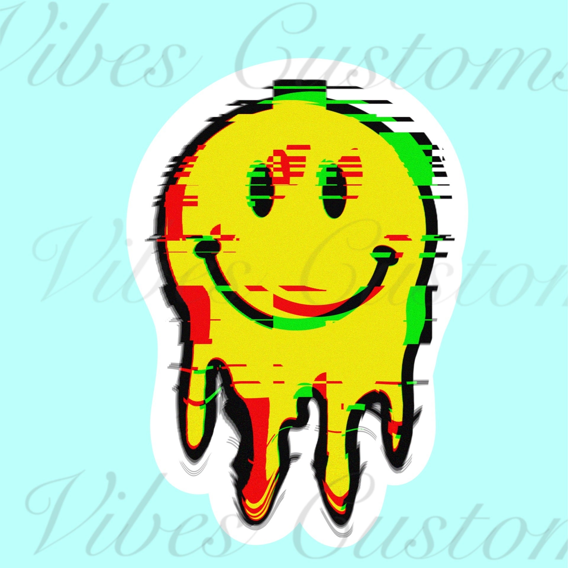 (53) Glitch Drippy Trippy Smiley Face Sticker | Vibes Custom Apparel